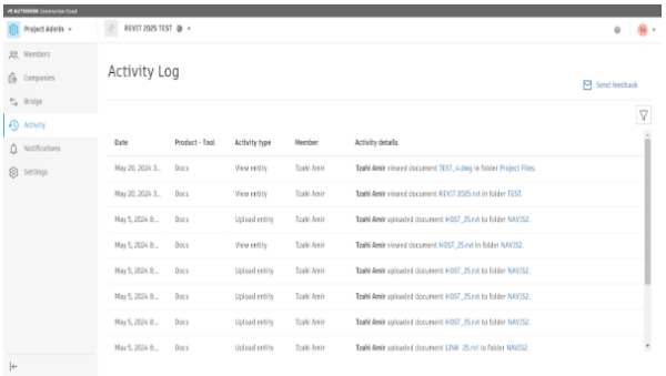צפייה ב-Activity Log בפרויקטים ב-ACC - TeamCAD