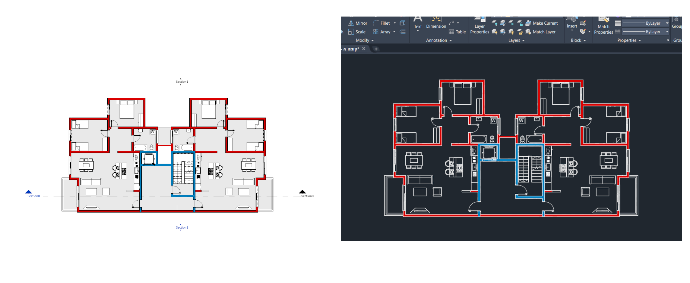 יצוא לאוטוקד עם סימני חתך - TeamCAD