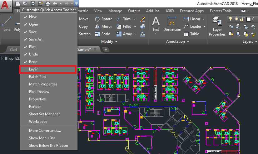 פקודת Layer - TeamCAD